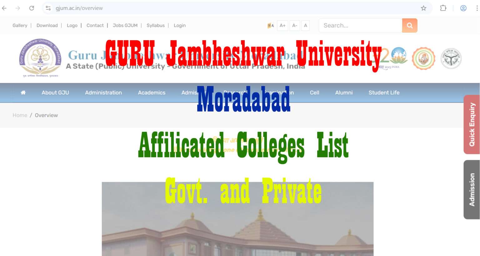 Guru Jambheshwar University Moradabad Affiliated Colleges List 2026 pdf ...
